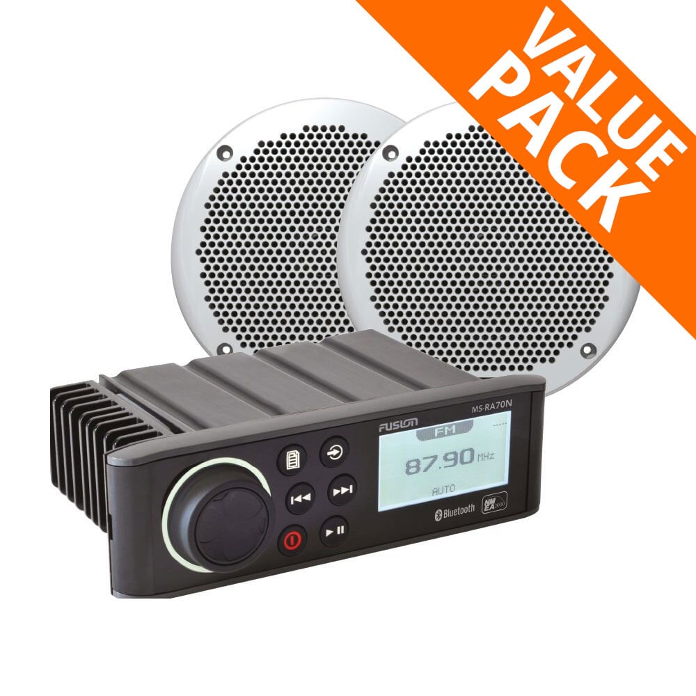 Fusion MS-RA70N Marine Stereo & EL-F651W 6.5" Marine Speakers ...